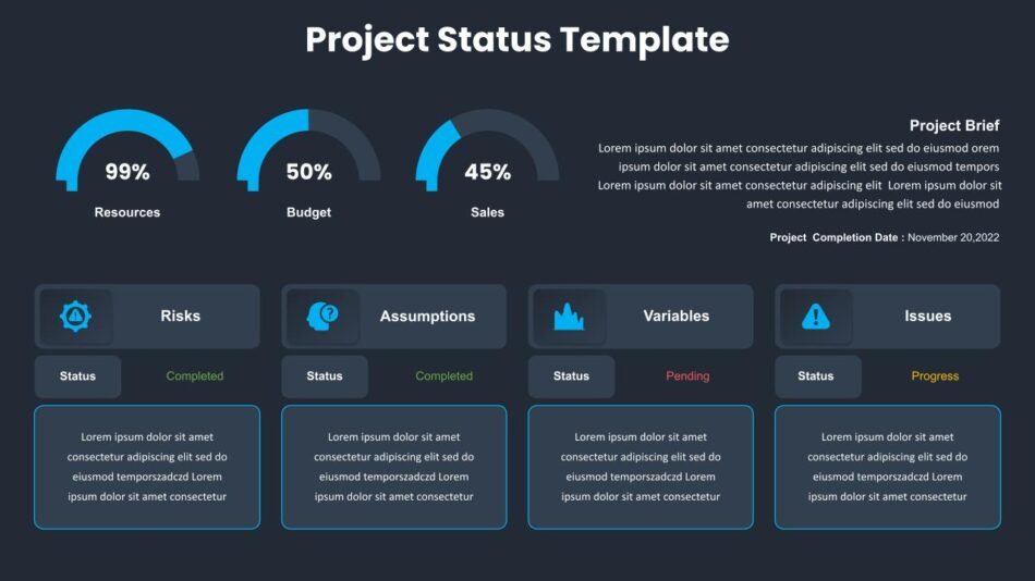 Dark Theme Project Status Update Slide Template - SlideKit