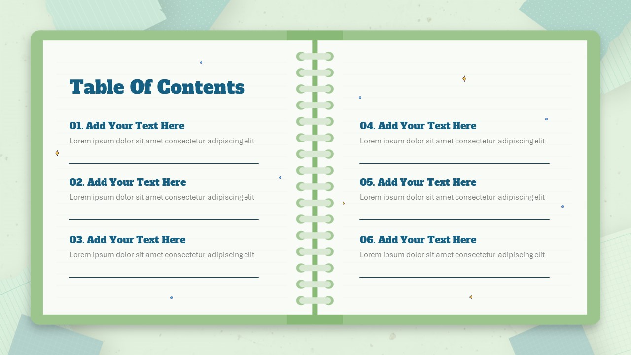 Note Book Theme Table Of Content Presentation Template - SlideKit