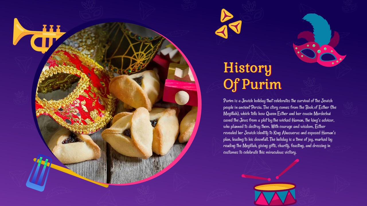 Free Purim History Presentation Slide - SlideKit