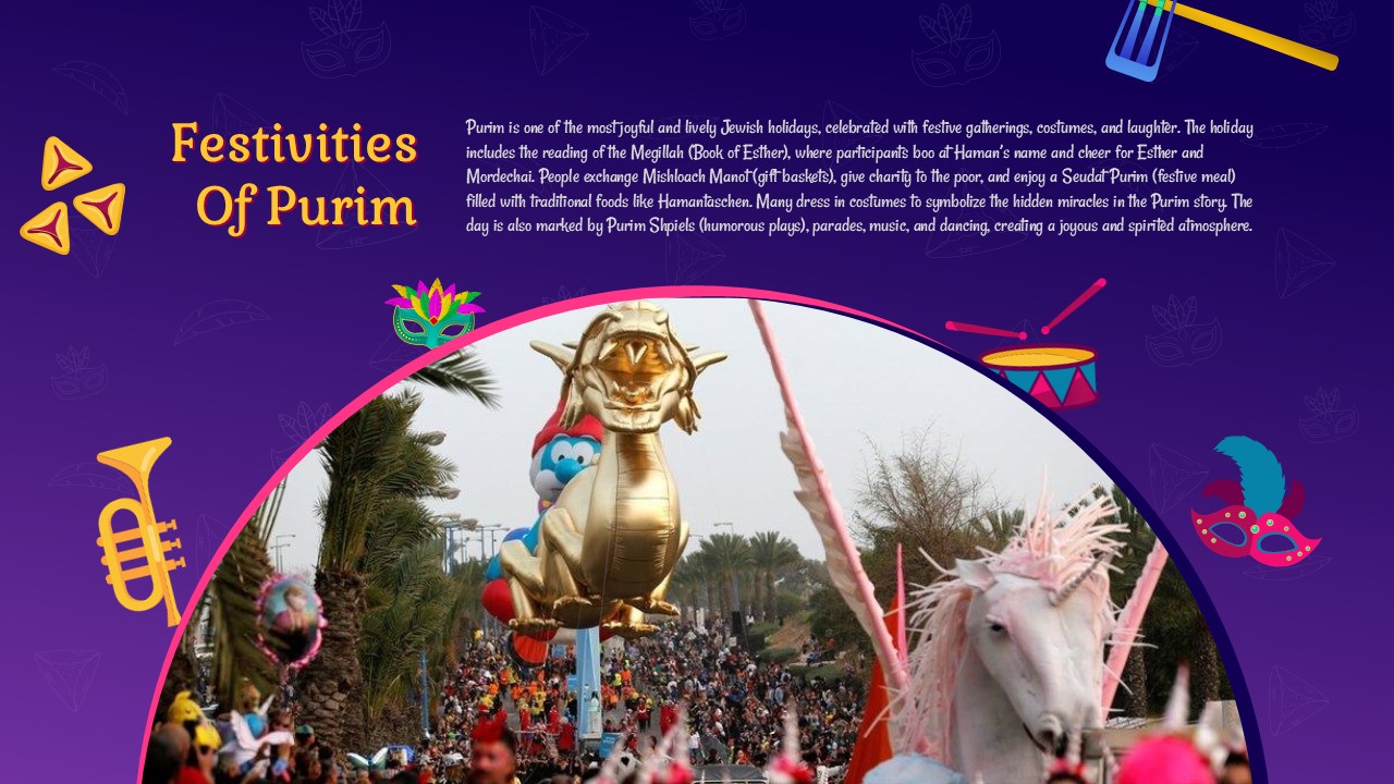 Purim Festivities Presentation Template - SlideKit