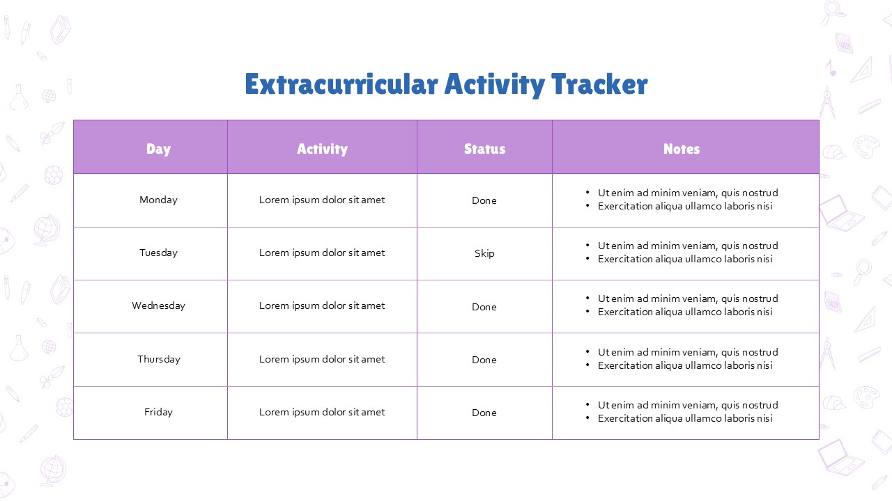 Extracurricular Activity Tracker PowerPoint Template - SlideKit
