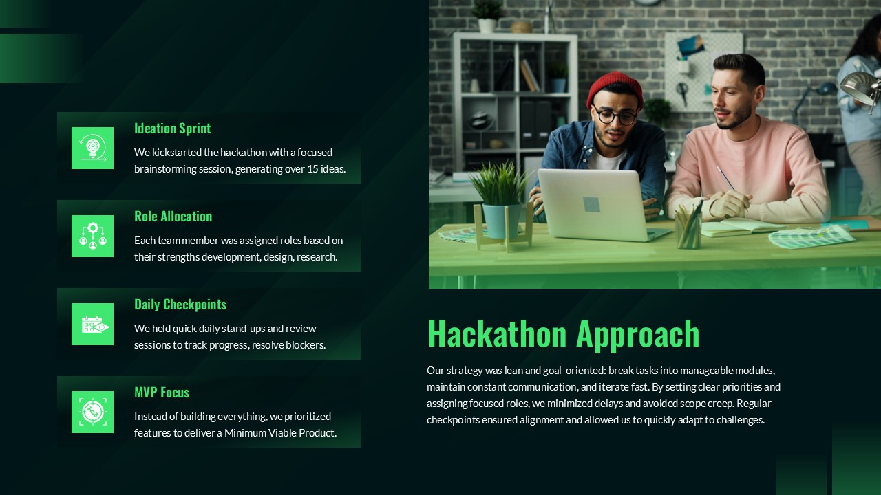 Hackathon Approach PowerPoint and Google Slides Template - SlideKit